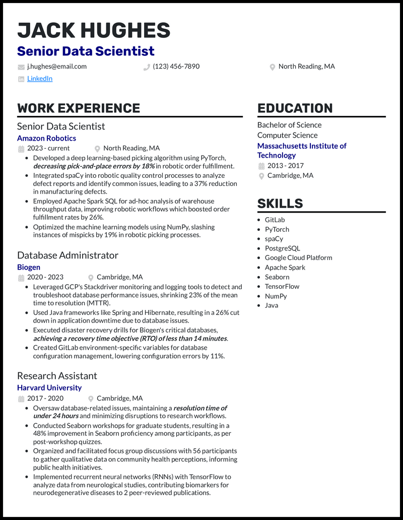 5 Senior Data Scientist Resume Examples Made for 2025