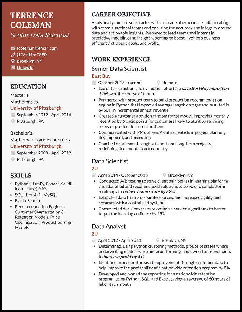 5 Senior Data Scientist Resume Examples Made for 2025