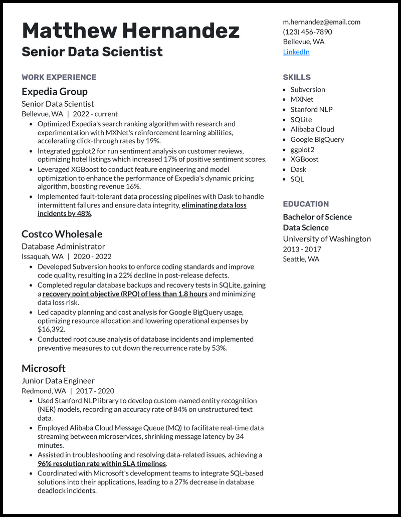 5 Senior Data Scientist Resume Examples Made for 2025