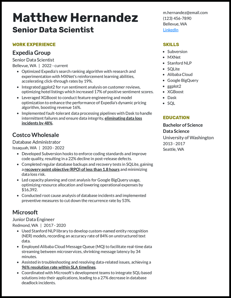5 Senior Data Scientist Resume Examples Made for 2024