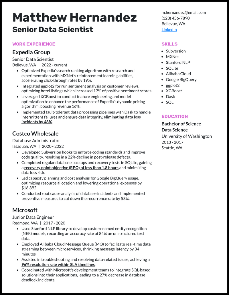 5 Senior Data Scientist Resume Examples Made for 2025