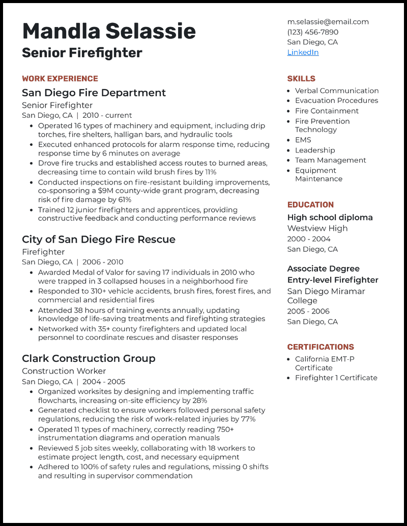 7 Firefighter Resume Examples [& Templates]