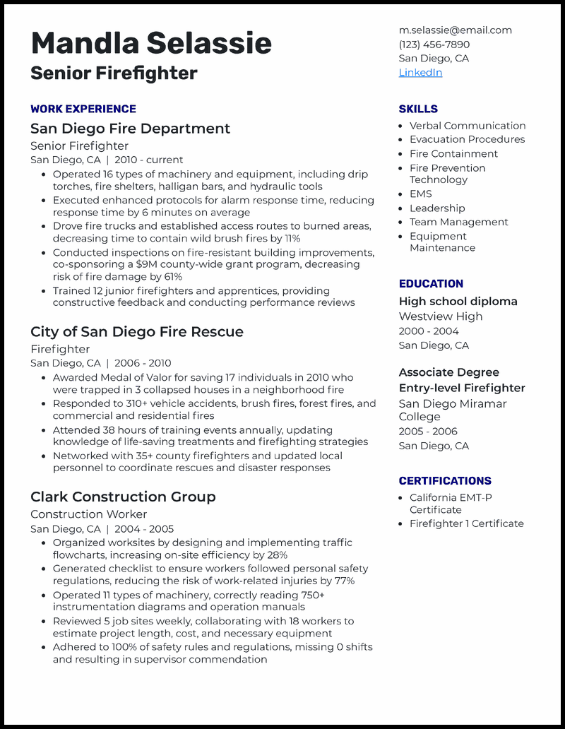 7 Firefighter Resume Examples [& Templates]