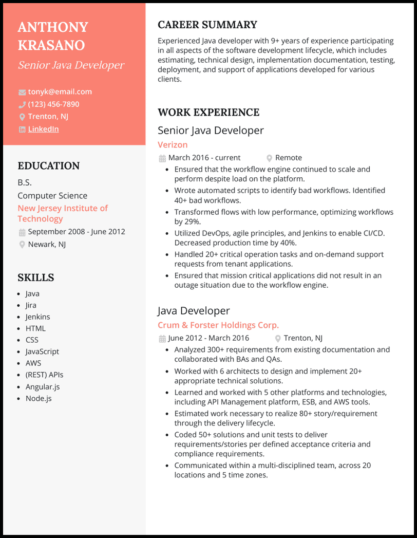 17 Real Java Developer Resume Examples That Worked in 2025