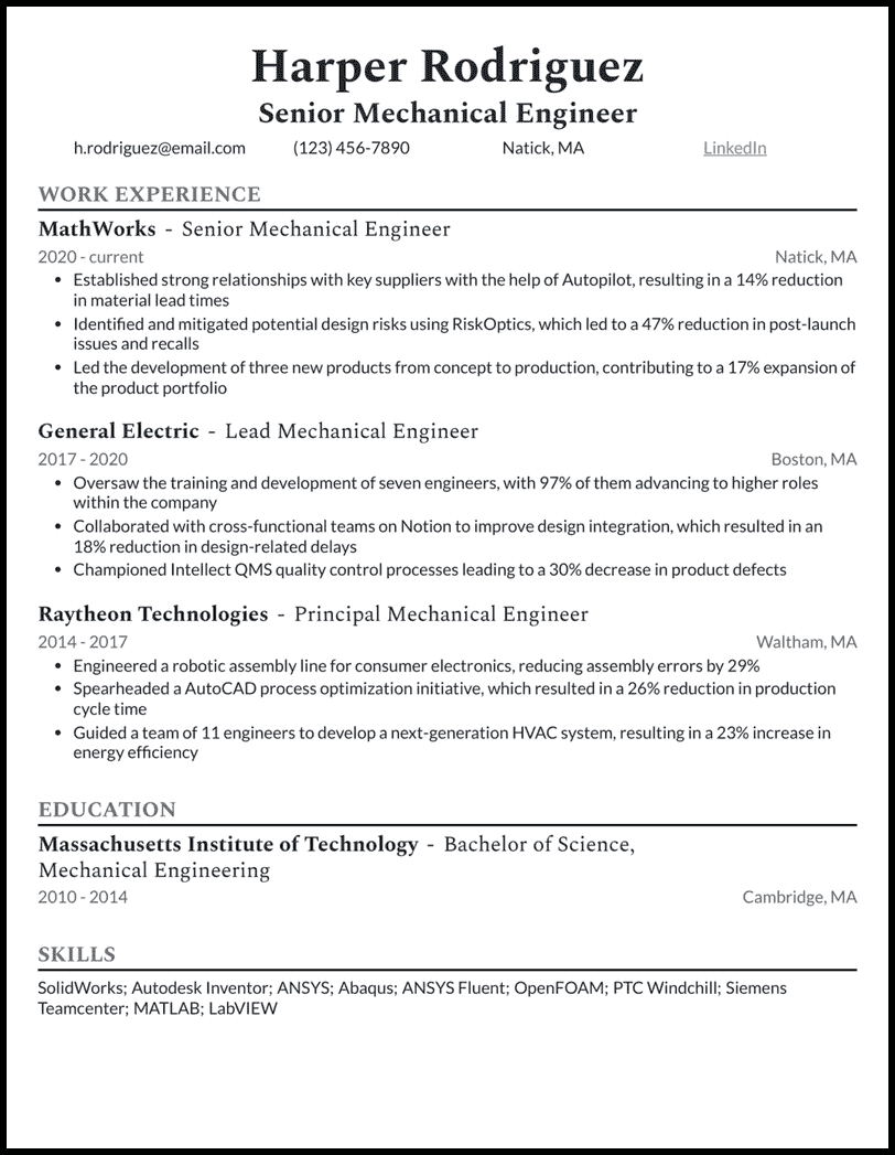 11 Mechanical Engineer Resume Examples Built for 2024