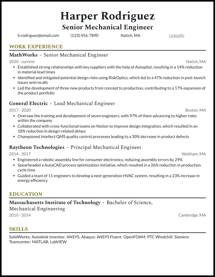11 Mechanical Engineer Resume Examples Built for 2024