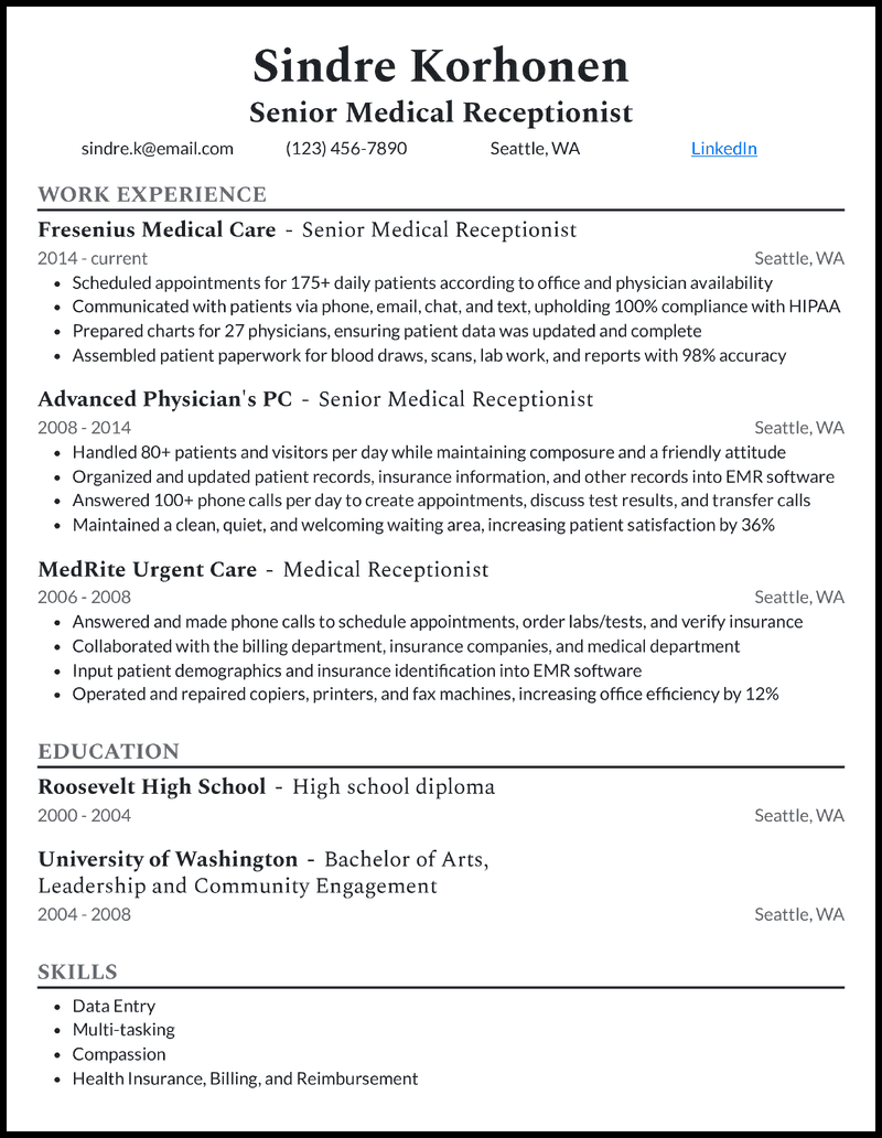 7 Medical Receptionist Resume Examples [& Templates]
