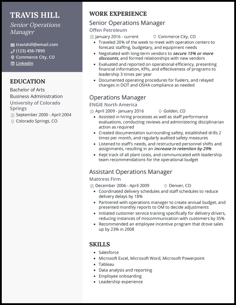 3 Senior Operations Manager Resume Examples for 2025