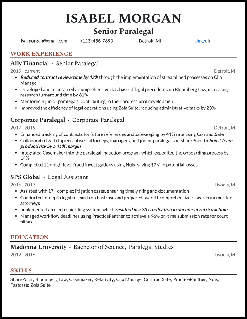 6 Paralegal Resume Examples That Work in 2025