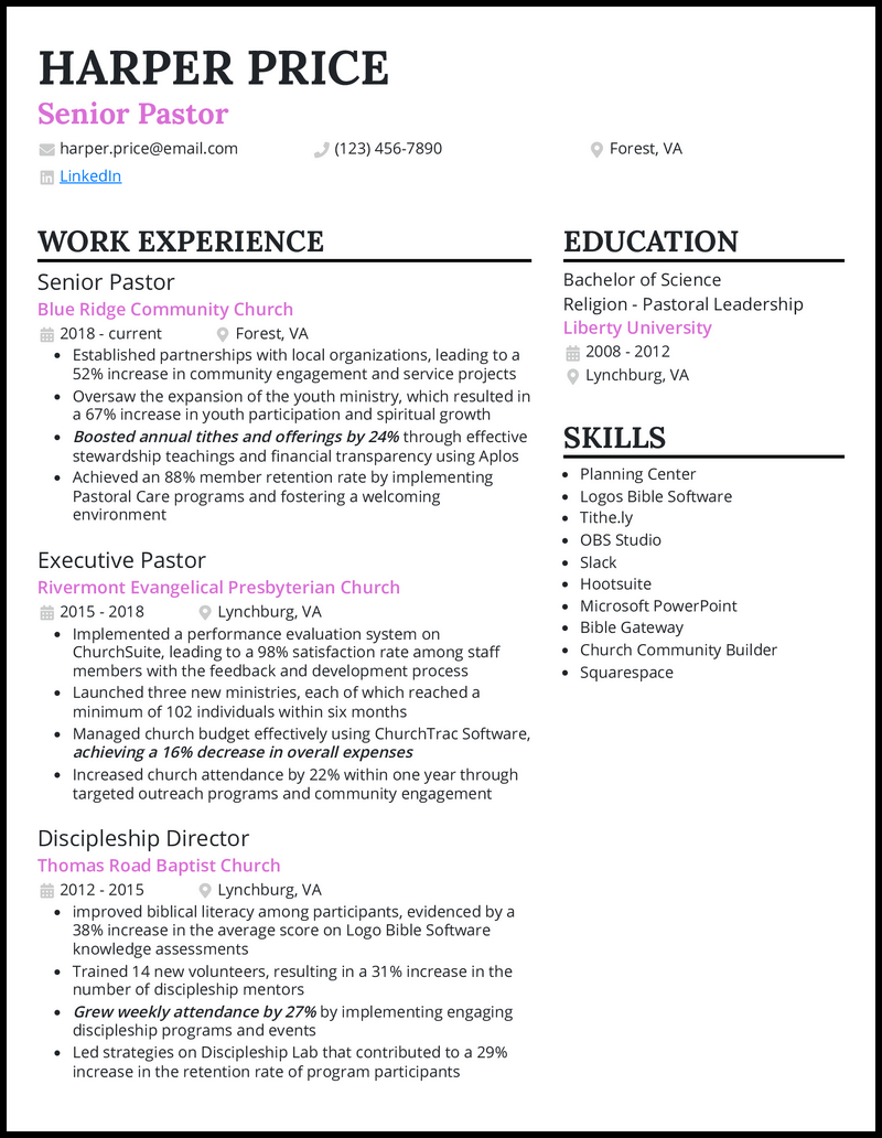 7 Pastor Resume Examples That Got the Job in 2024