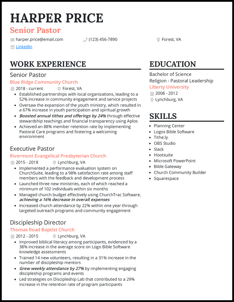 7 Pastor Resume Examples That Got the Job in 2024
