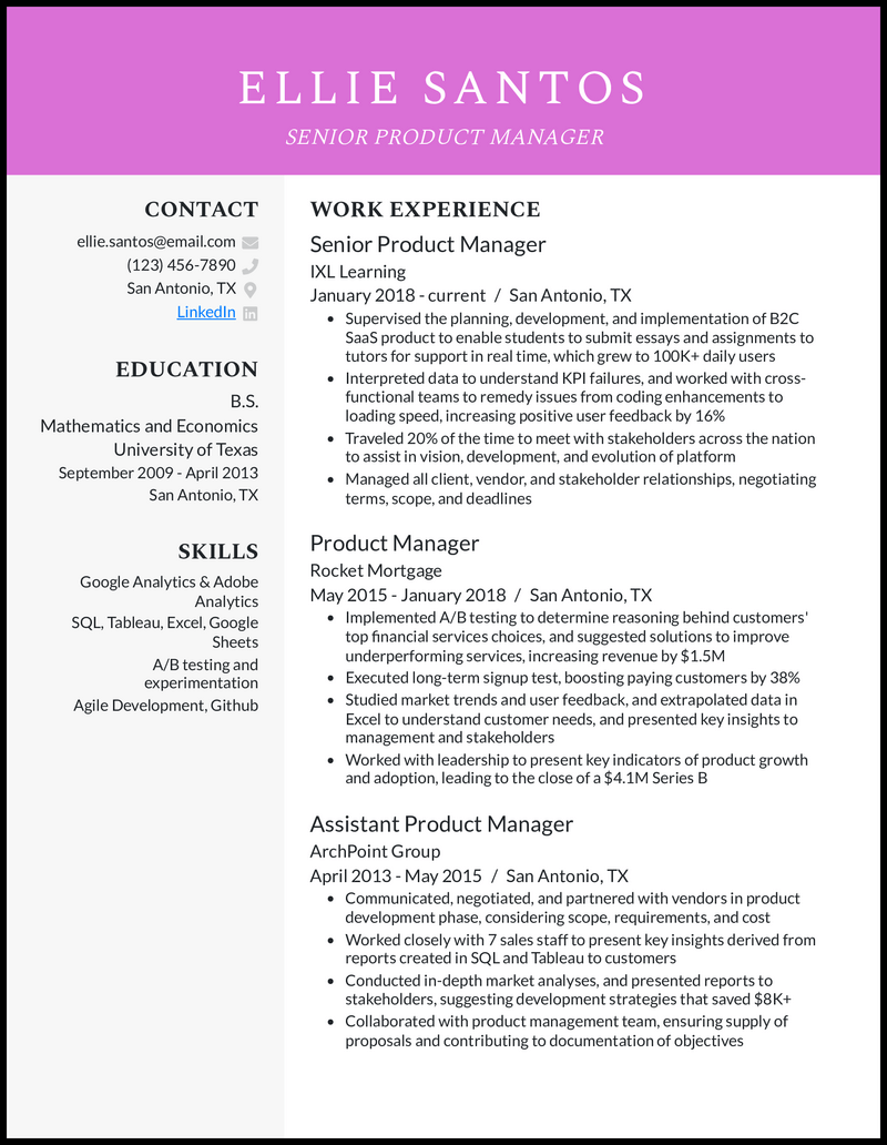 40 Product Manager Resume Examples That Worked in 2024