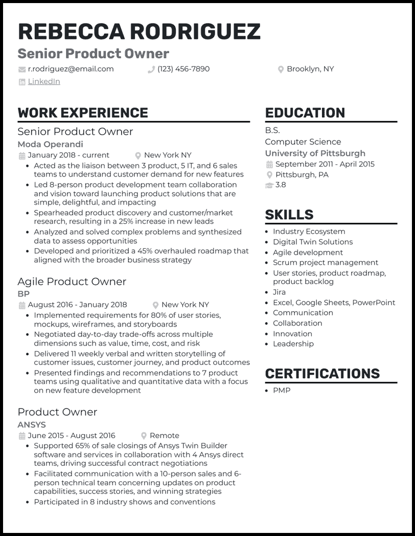 11 Product Owner Resume Samples for 2025