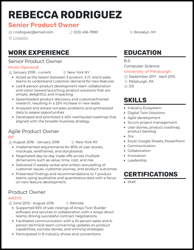 11 Product Owner Resume Samples for 2025
