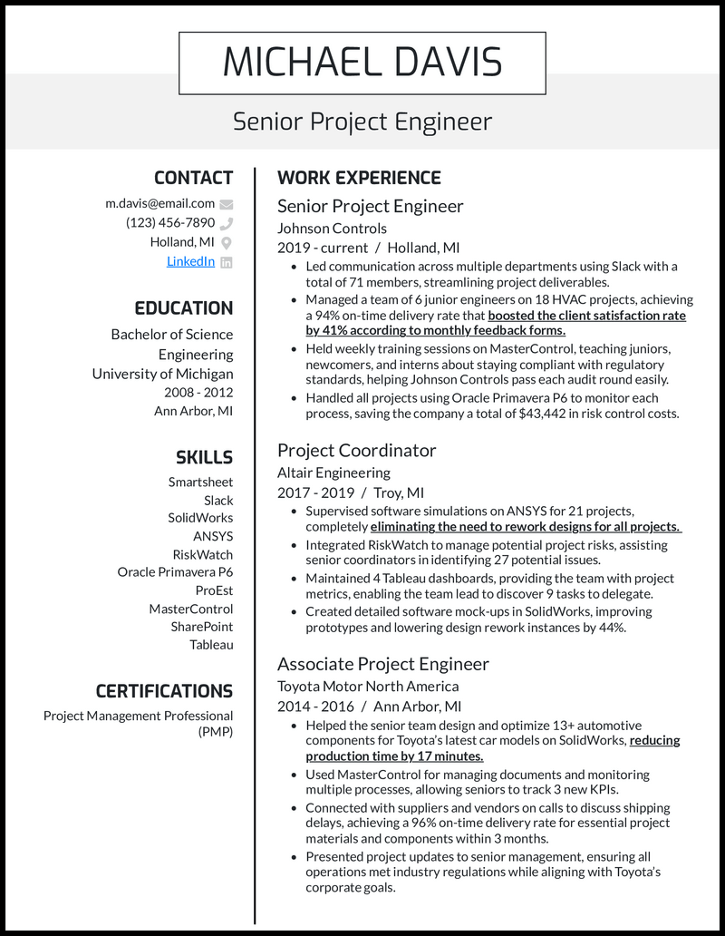 7 Project Engineer Resume Examples Designed for 2025
