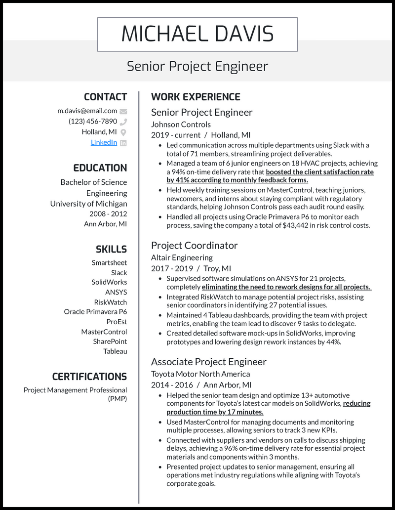 7 Project Engineer Resume Examples Designed for 2025