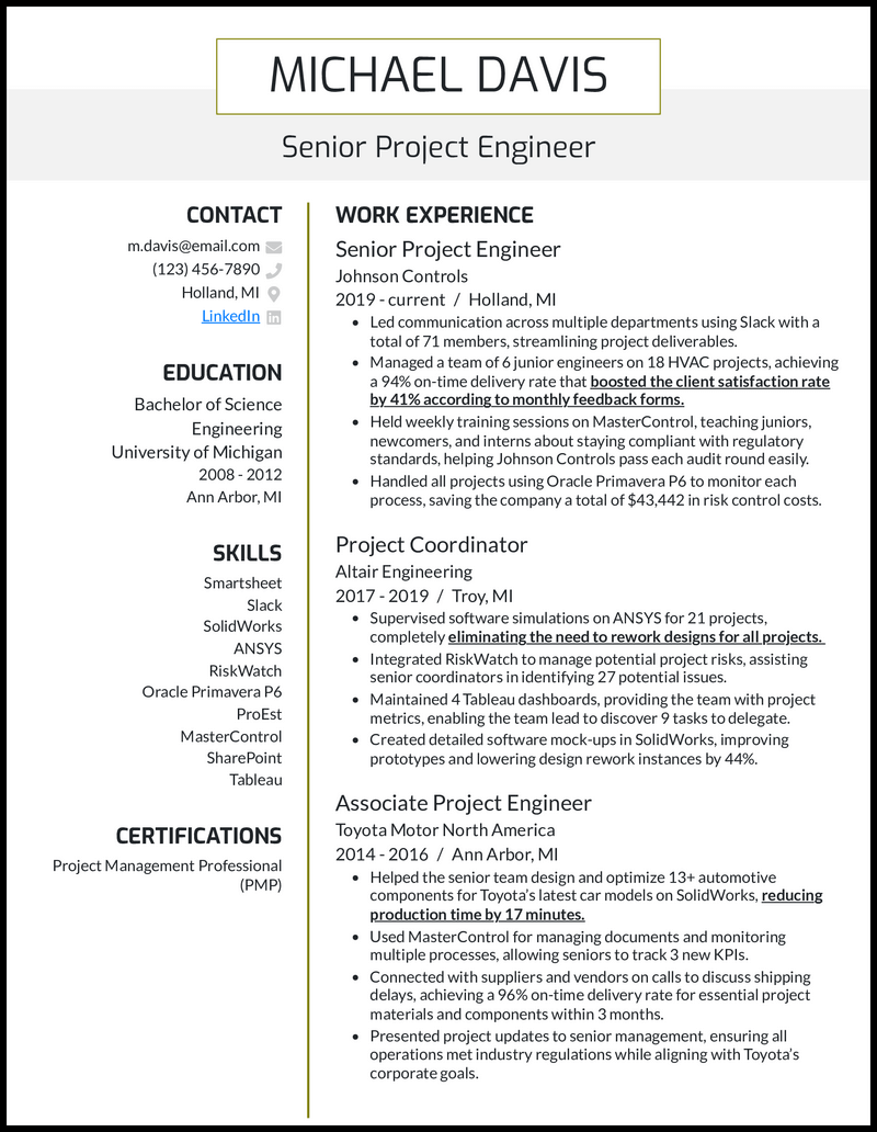 7 Project Engineer Resume Examples Designed for 2025