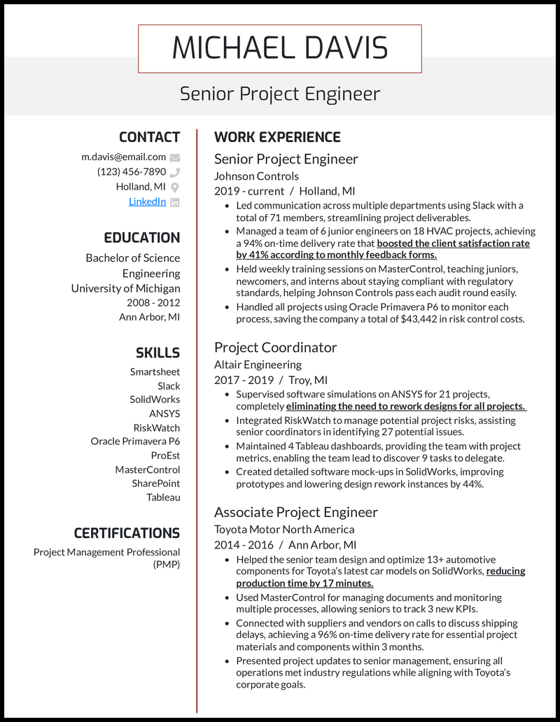7 Project Engineer Resume Examples Designed for 2025