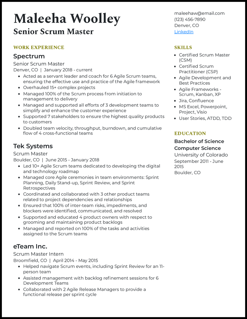 11 Scrum Master Resume Examples for 2024