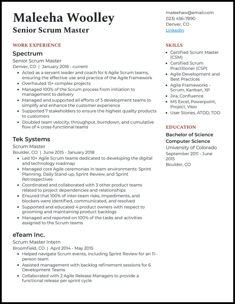 11 Scrum Master Resume Examples for 2024