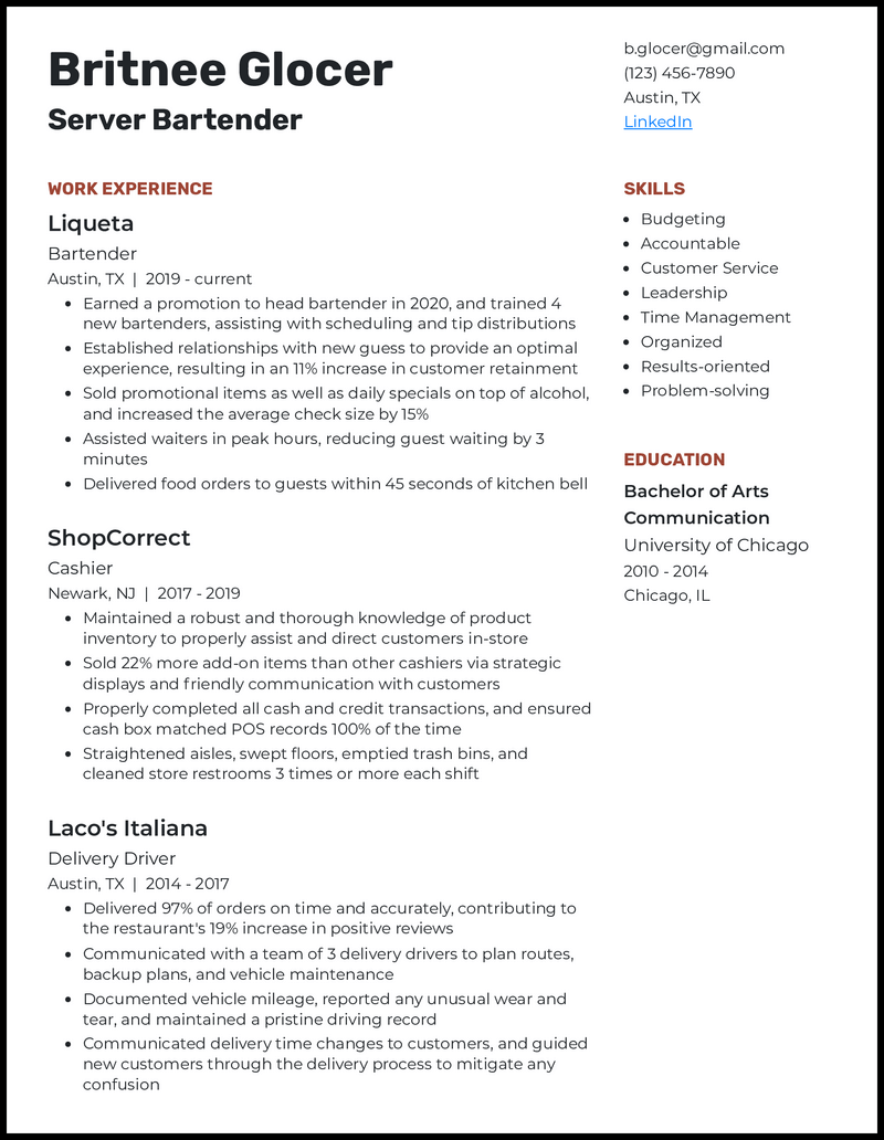 21 Server Resume Examples for 2025