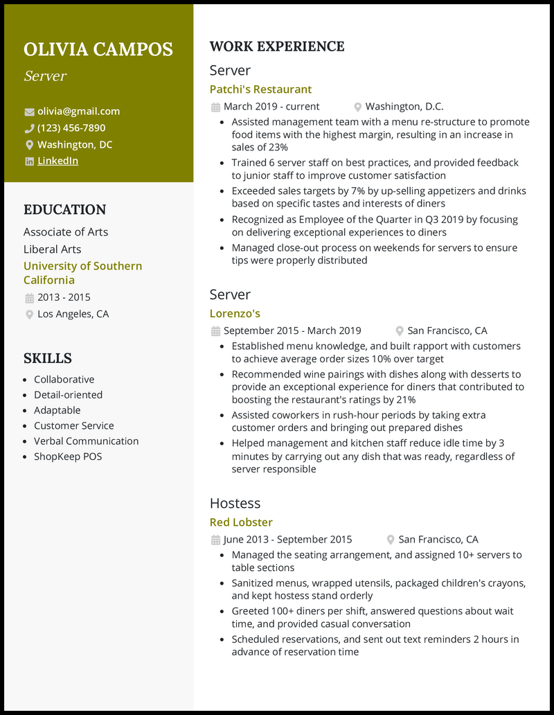 21 Server Resume Examples for 2026