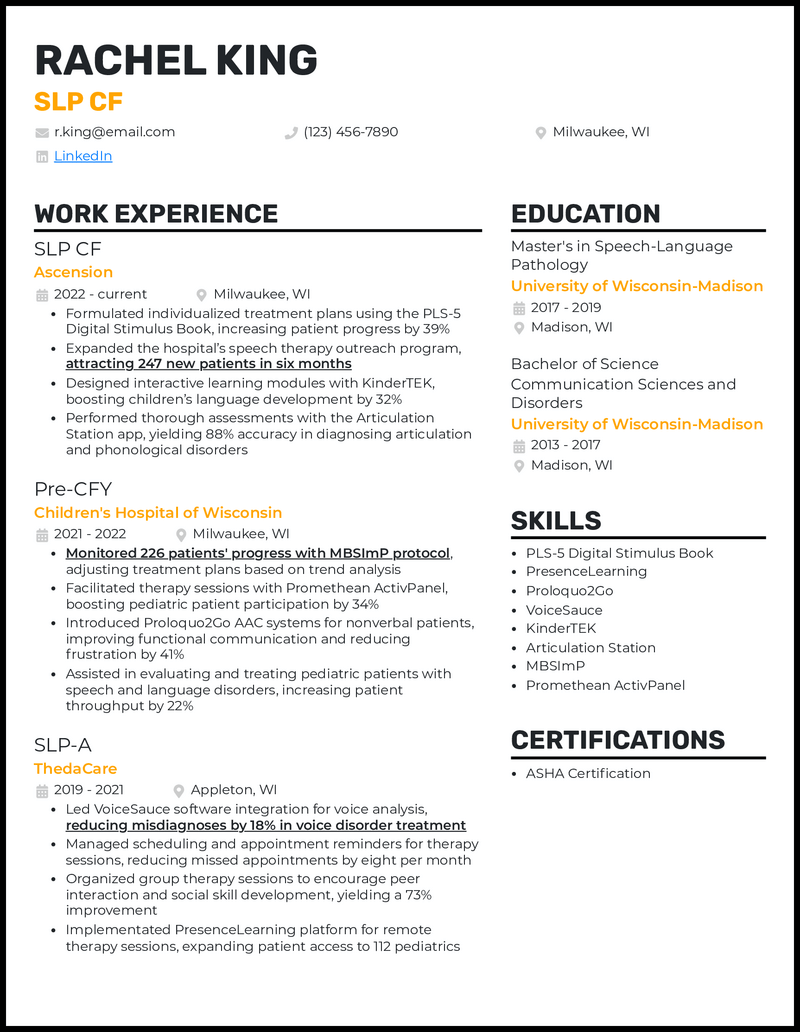 5 Speech Langauge Pathologist (SLP) Resume Examples for 2024