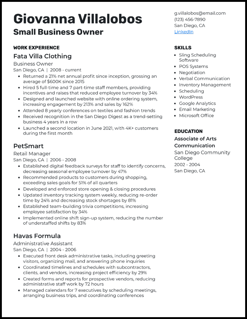9 Business Owner Resume Examples [& Templates]