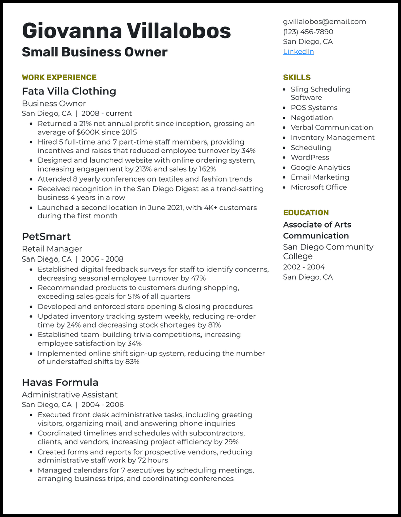 9 Business Owner Resume Examples [& Templates]