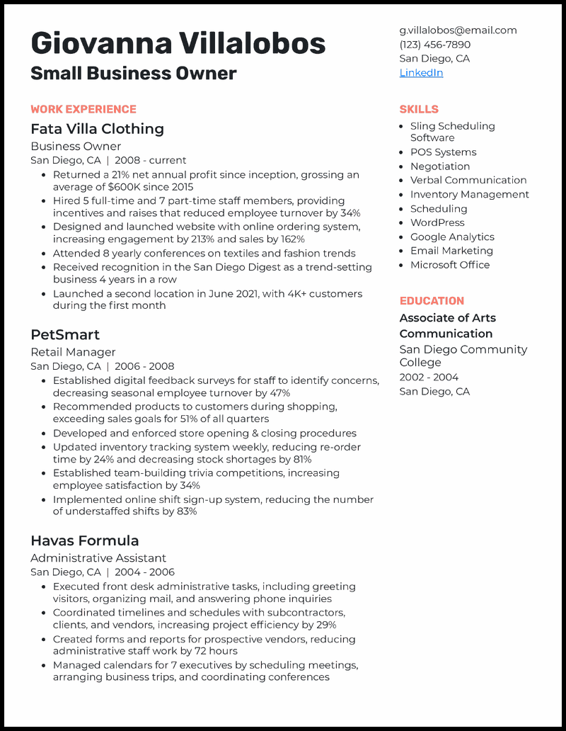 9 Business Owner Resume Examples [& Templates]