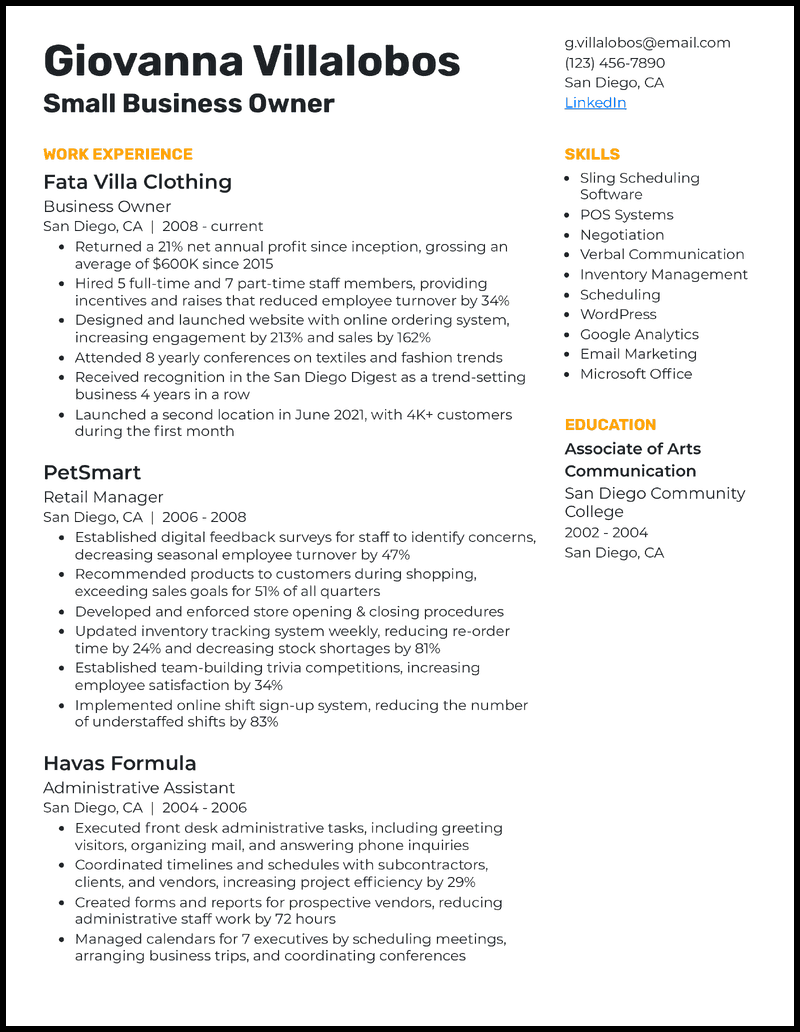 9 Business Owner Resume Examples [& Templates]