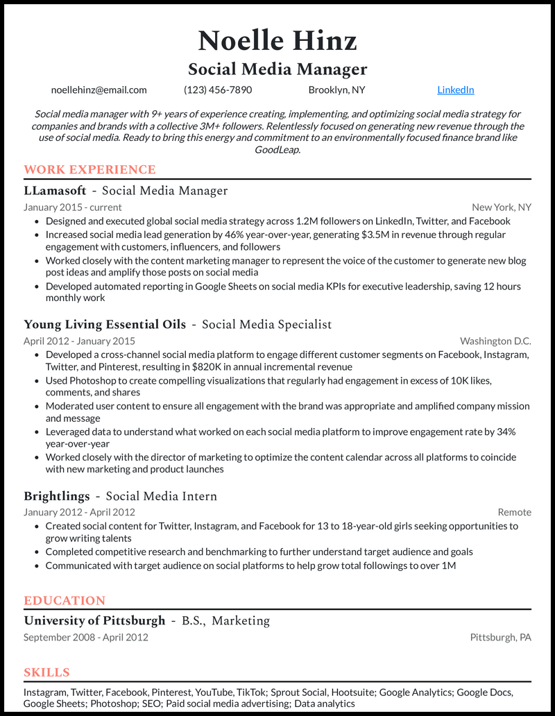 20 Social Media Manager Resume Examples for 2024