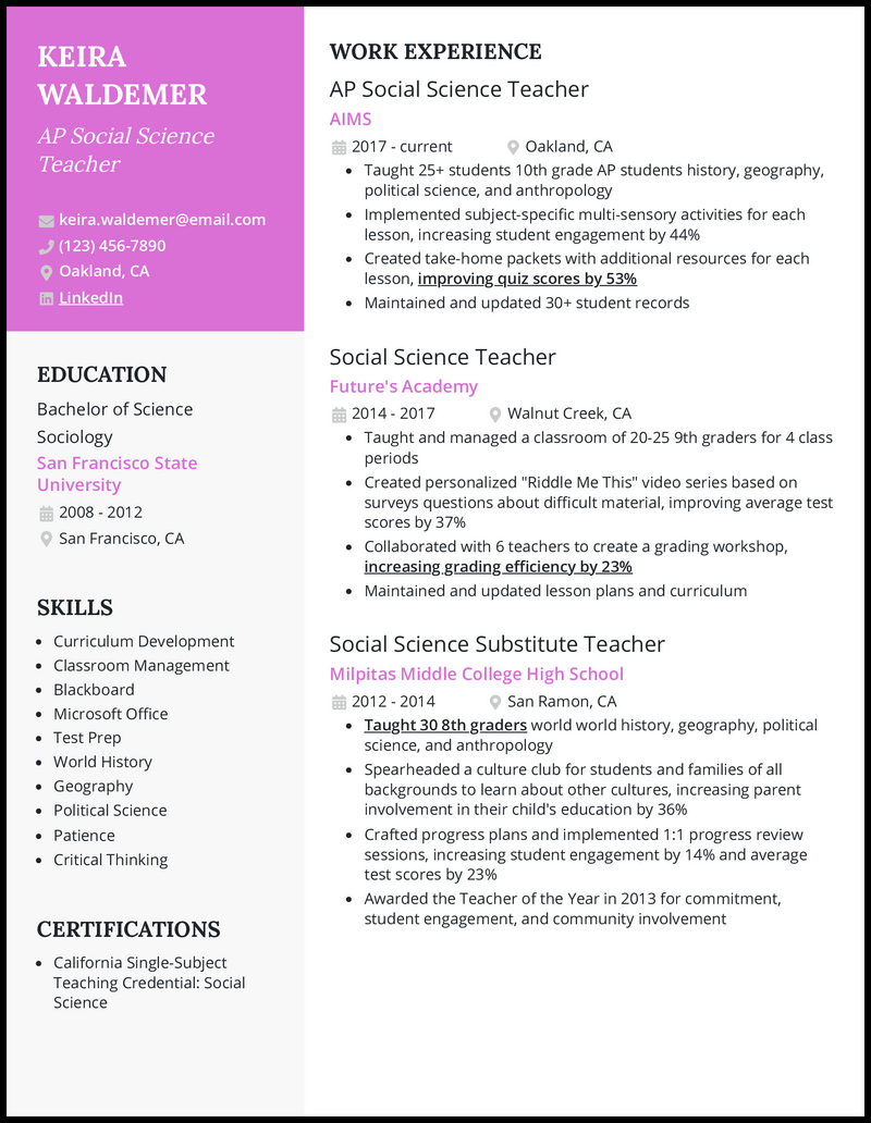 3 Social Science Teacher Resume Examples For 2025