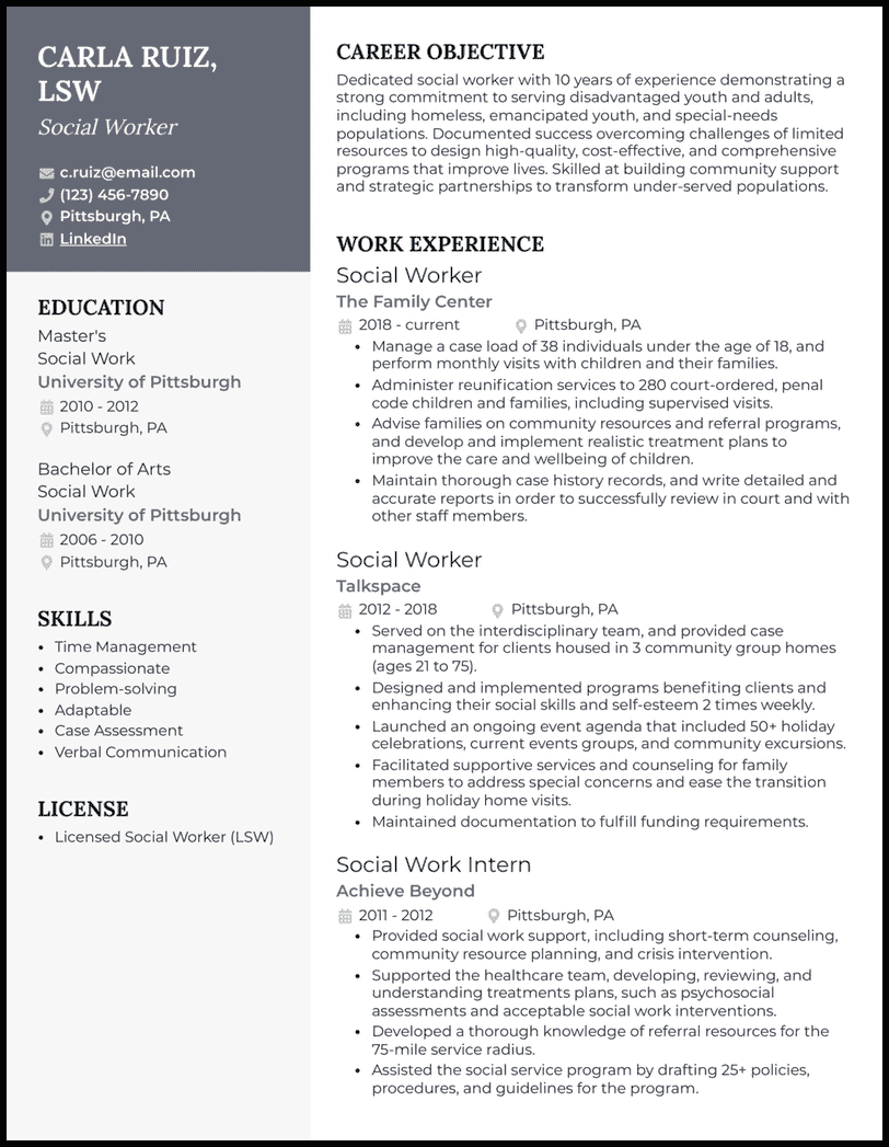 11 Social Worker Resume Examples That Worked in 2024