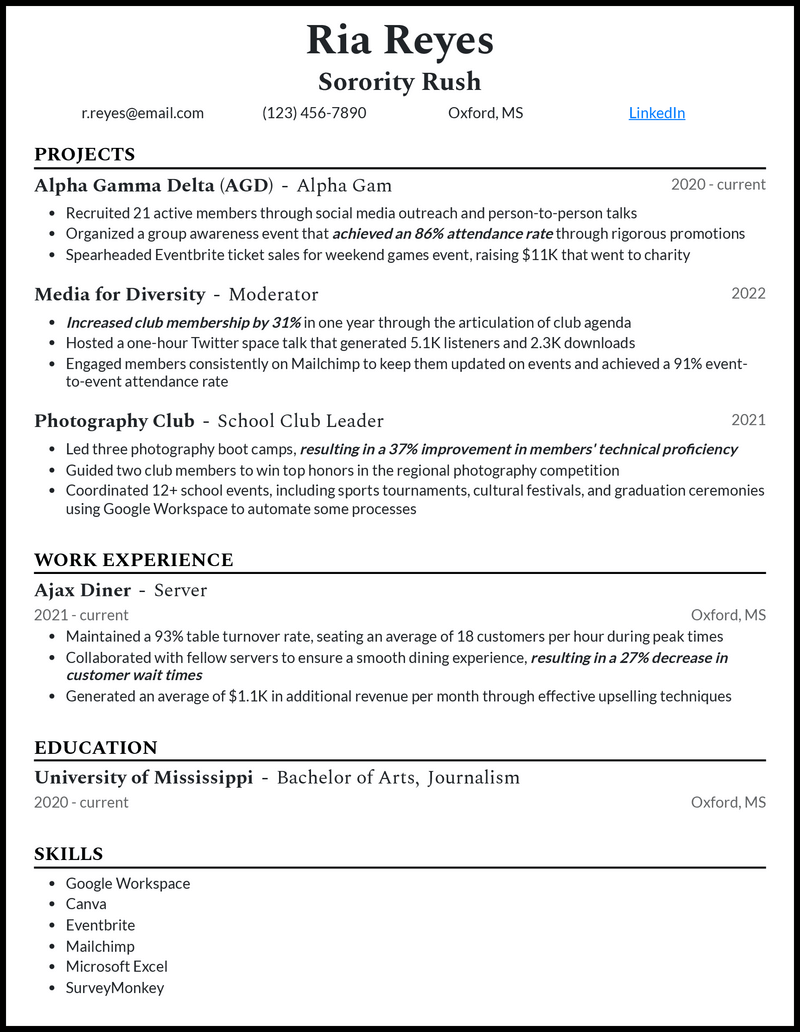 7 Sorority Resume Examples That Worked In 2025