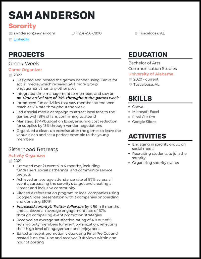 7 Sorority Resume Examples That Worked in 2025
