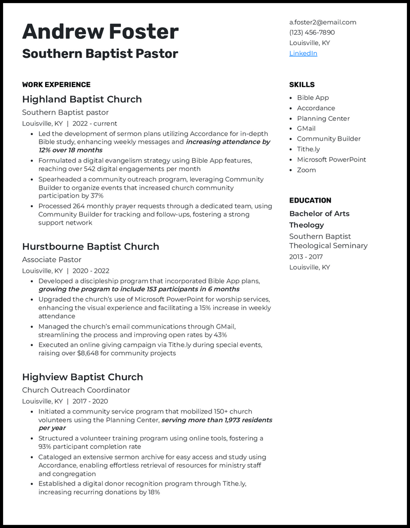7 Pastor Resume Examples That Got the Job in 2024