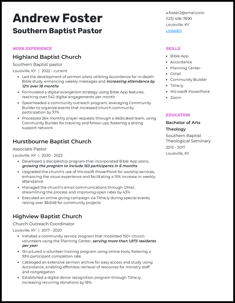 7 Pastor Resume Examples That Got the Job in 2024