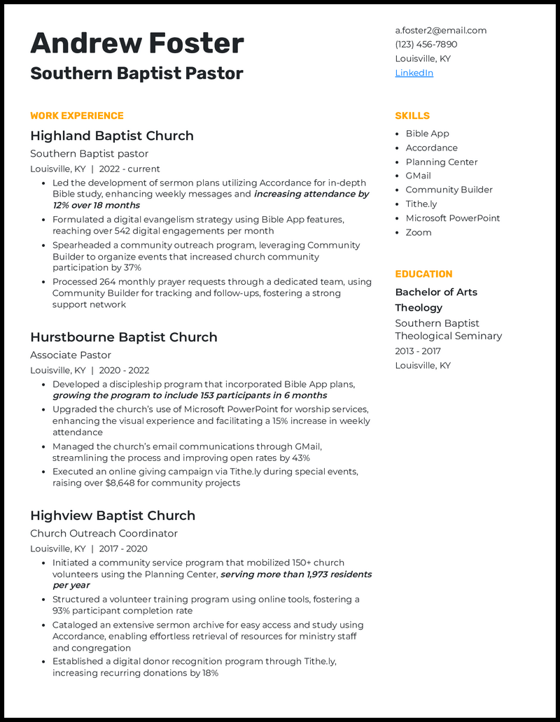 7 Pastor Resume Examples That Got the Job in 2024