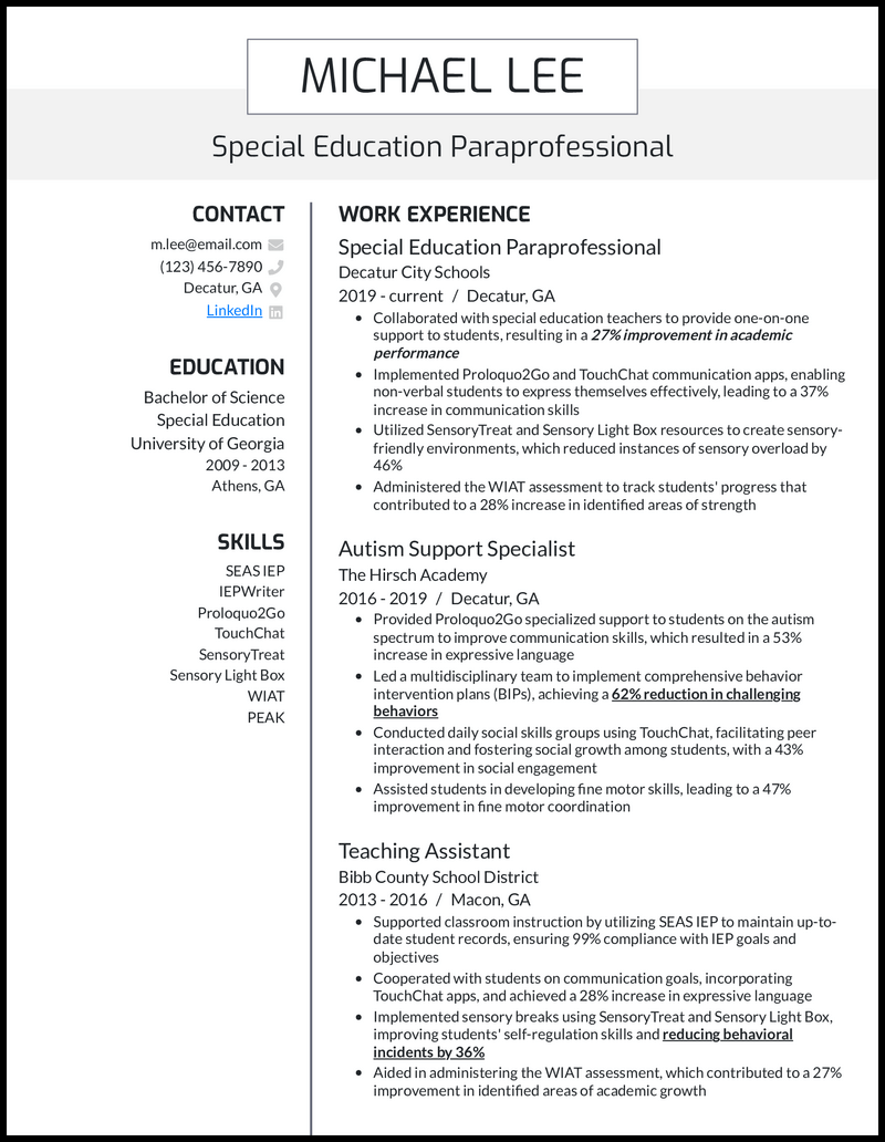 17 Paraprofessional Resume Examples Winning Jobs in 2025