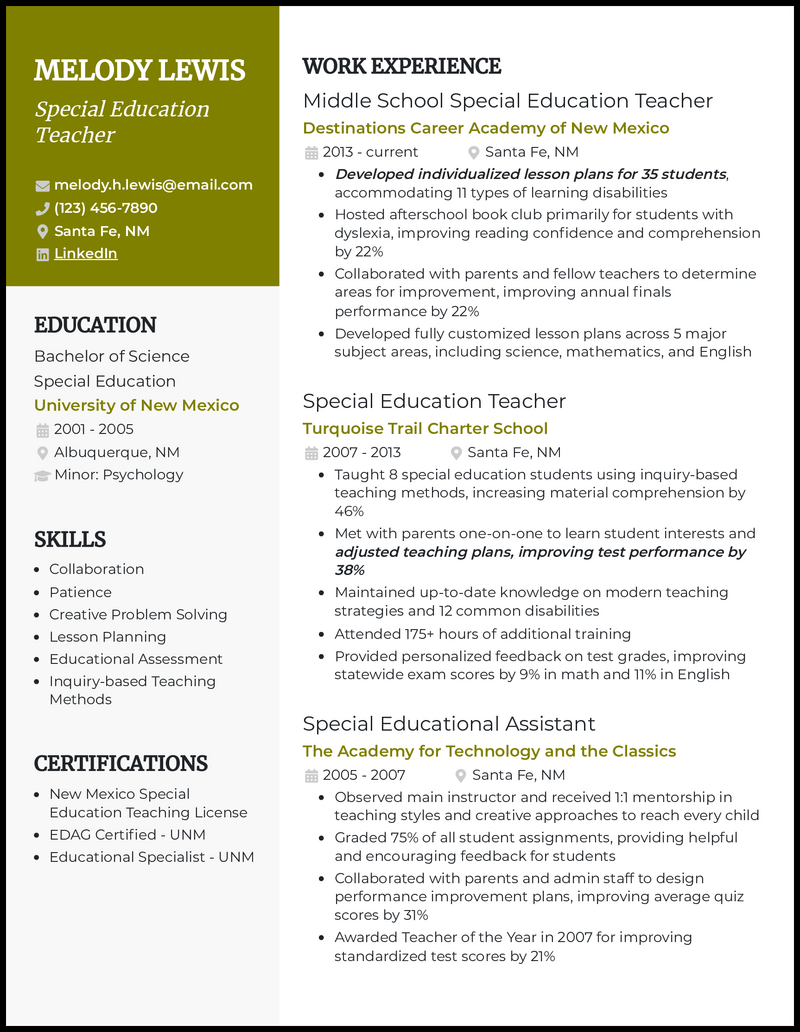 3 Special Education Teacher Resume Examples [& Templates]