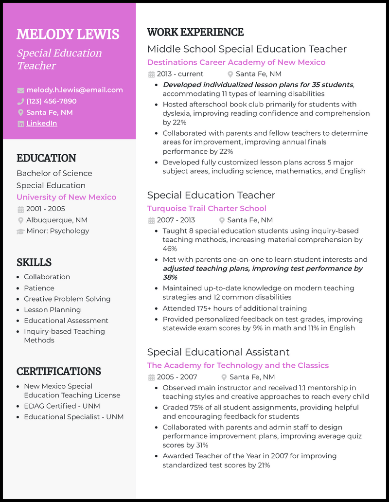3 Special Education Teacher Resume Examples [& Templates]
