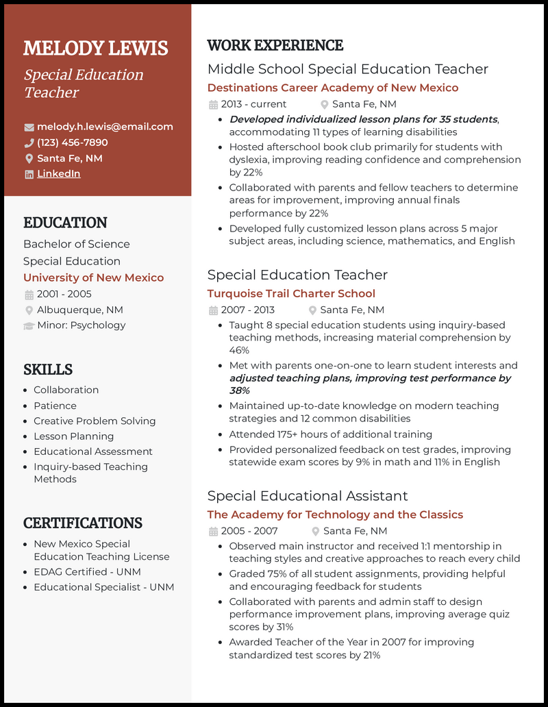 3 Special Education Teacher Resume Examples [& Templates]