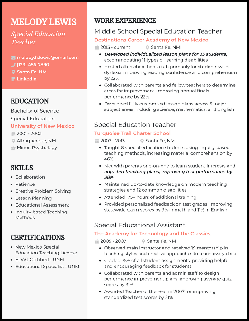 3 Special Education Teacher Resume Examples [& Templates]
