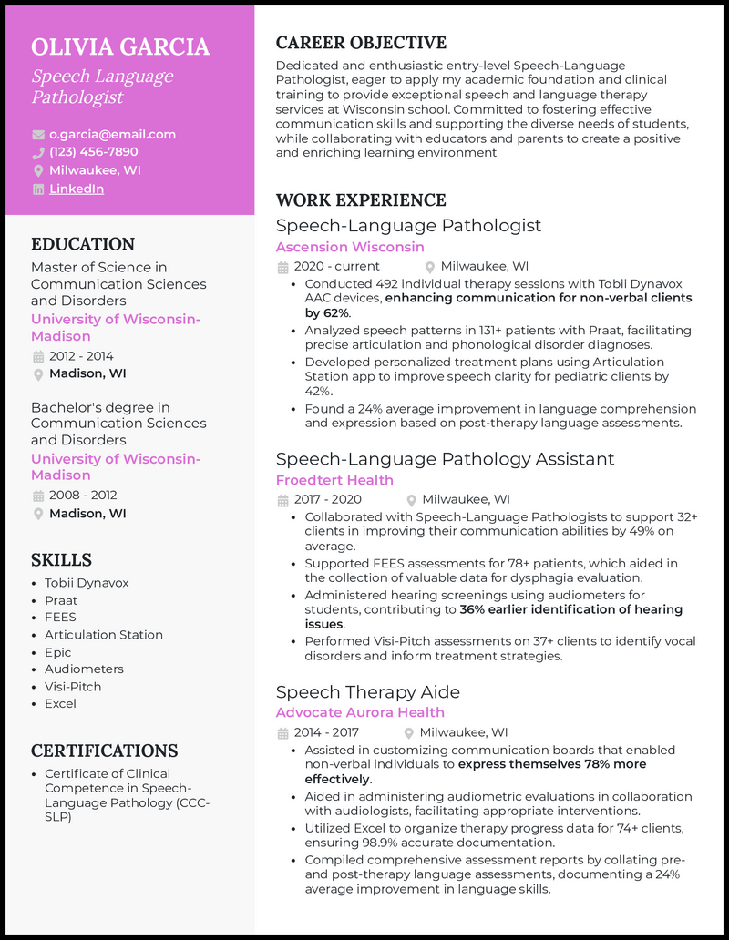 5 Speech Langauge Pathologist (SLP) Resume Examples for 2024