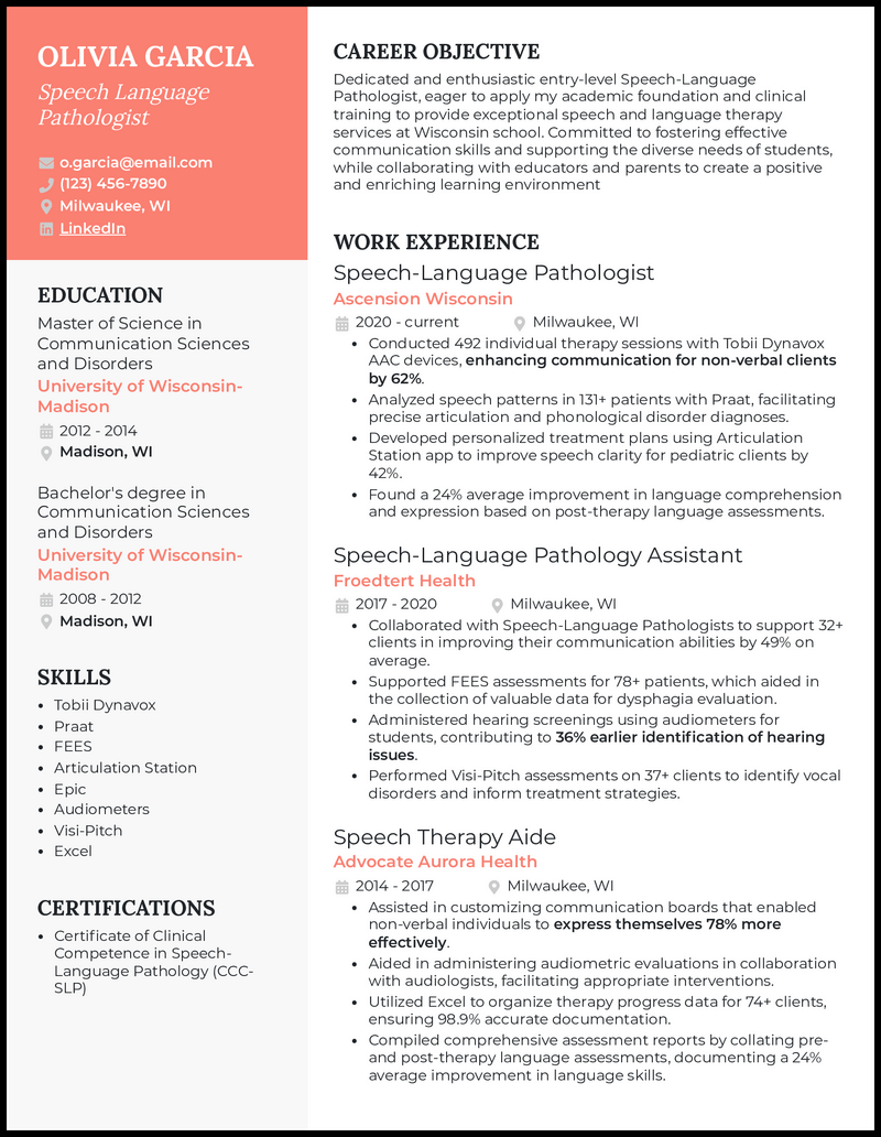 5 Speech Langauge Pathologist (SLP) Resume Examples for 2024