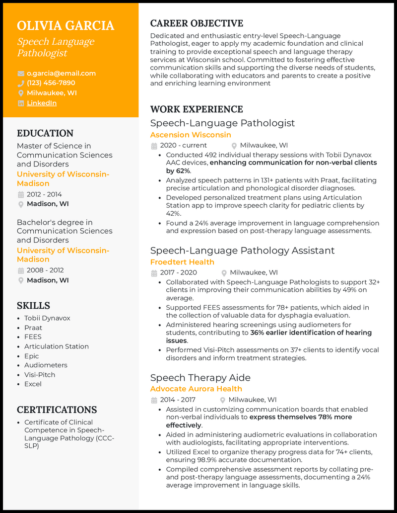 5 Speech Langauge Pathologist (SLP) Resume Examples for 2024