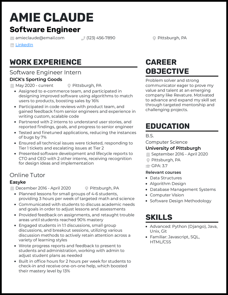 5 Entry-Level Software Engineer Resume Samples in 2024