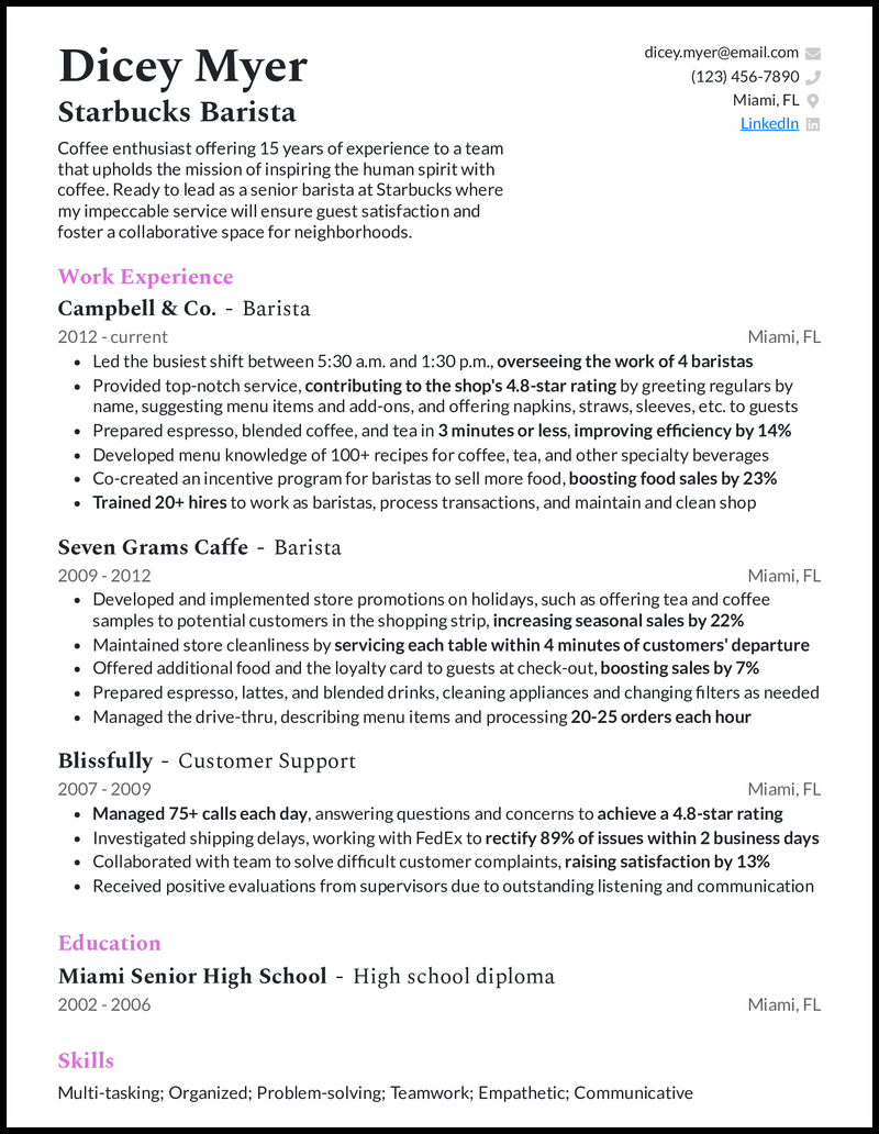 22 Barista Resume Examples [& Templates]