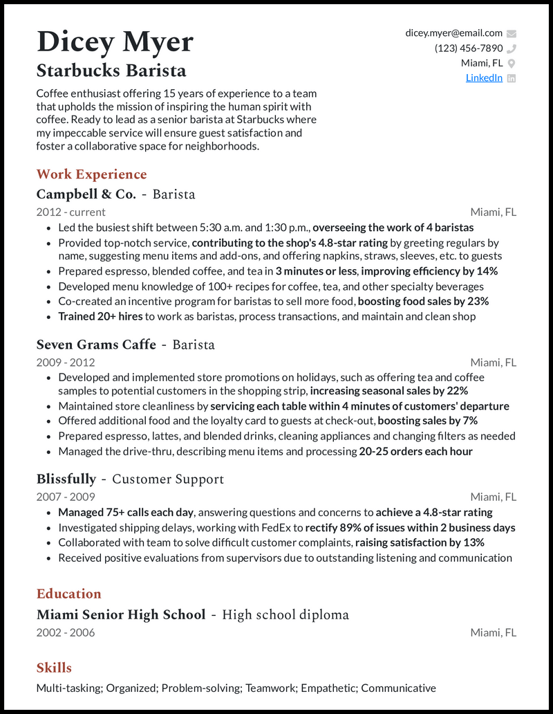 22 Barista Resume Examples [& Templates]